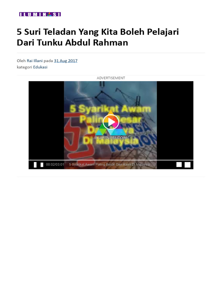5 Suri Teladan Yang Kita Boleh Pelajari Dari Tunku Abdul Rahman - Iluminasi | PDF | Politik ...