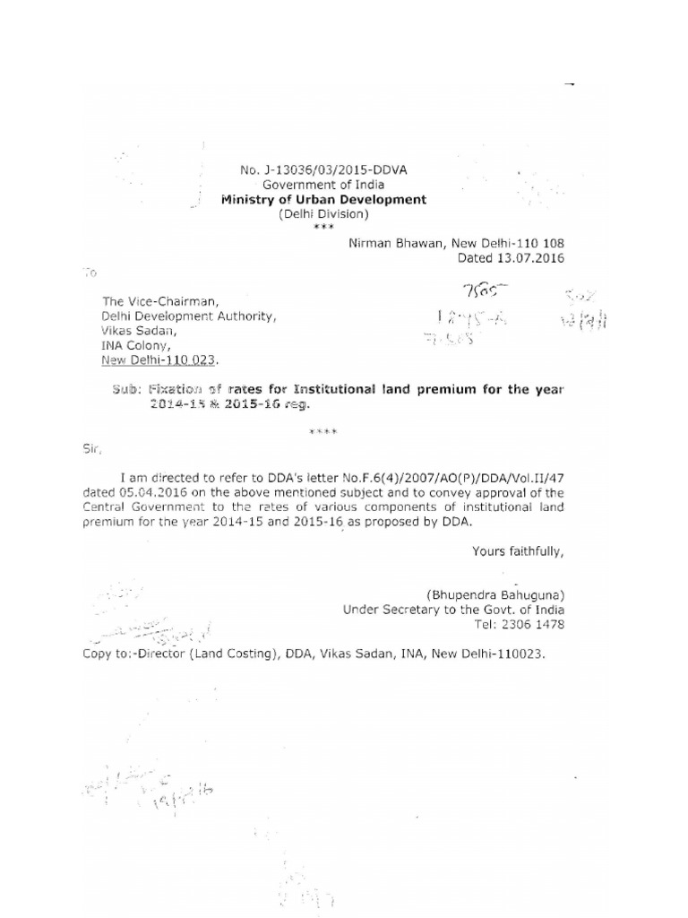 Rates of Premium For Institutional Land in Dda Areas | PDF