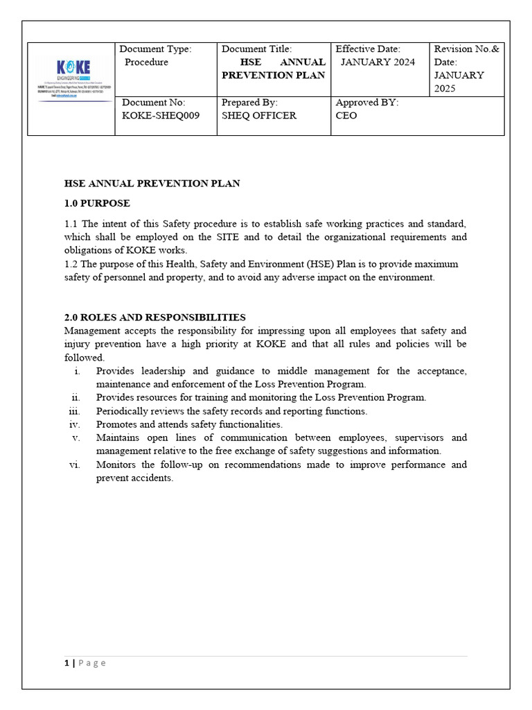 2024 Koke Hse Annual Prevention Plan - Final | PDF | Occupational ...