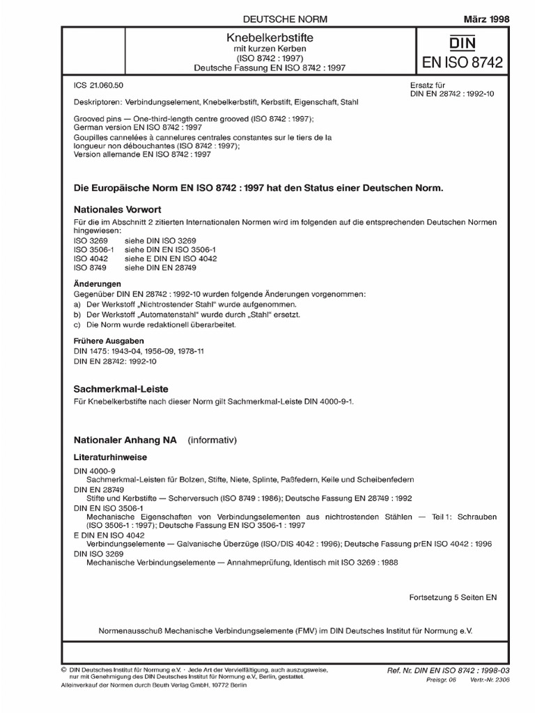 ISO 8742 (Grooved Pins - DIN 1475) | PDF