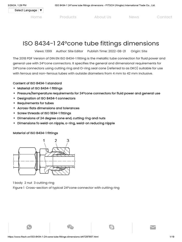 ISO 8434-1 24°cone Tube Fittings Dimensions | PDF | Pipe (Fluid Conveyance) | Building Materials