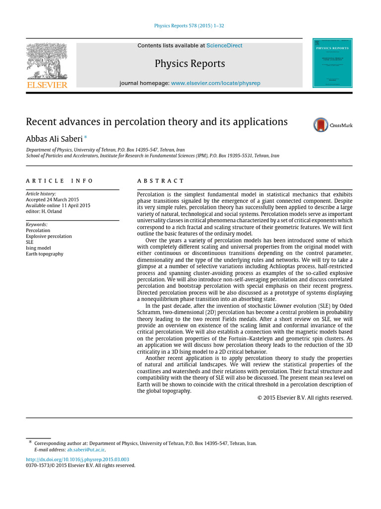 24 Recent Advances in Percolation Theory and Its Applicatio - 2015 ...