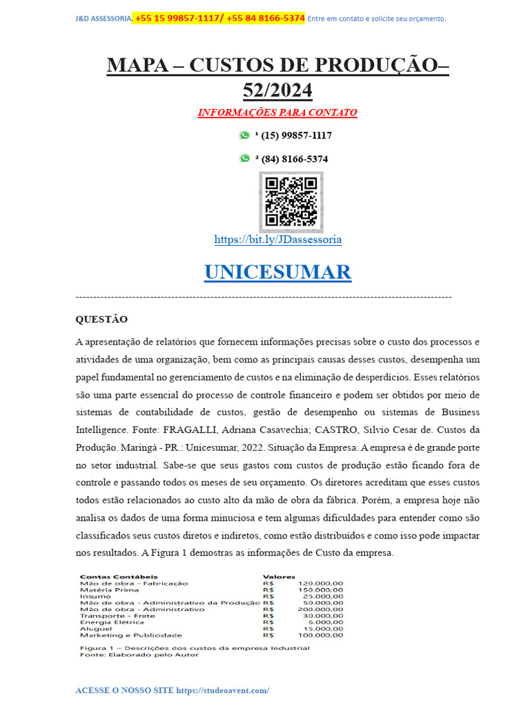 Mapa - Custos de Produção 52-2024 | PDF | Despesa | Orçamento