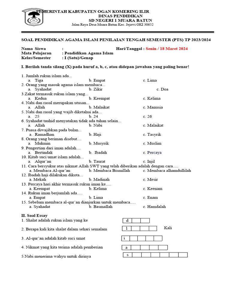 Soal PTS Pai Semester Genap 2024 | PDF | Ilmu Sosial | Perjalanan