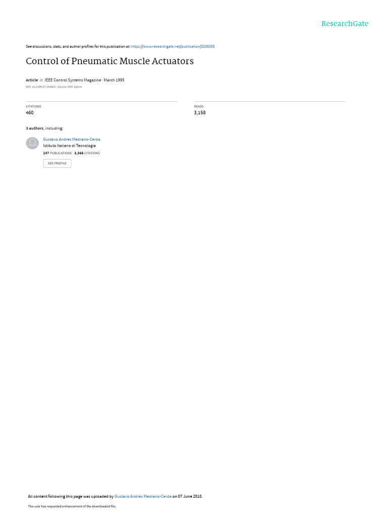 Control of Pneumatic Muscle Actuators: IEEE Control Systems Magazine ...