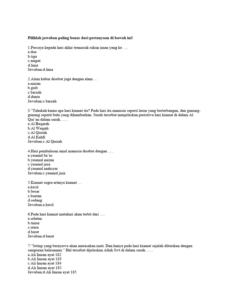 Soal Pai Kelas 5 PG | PDF