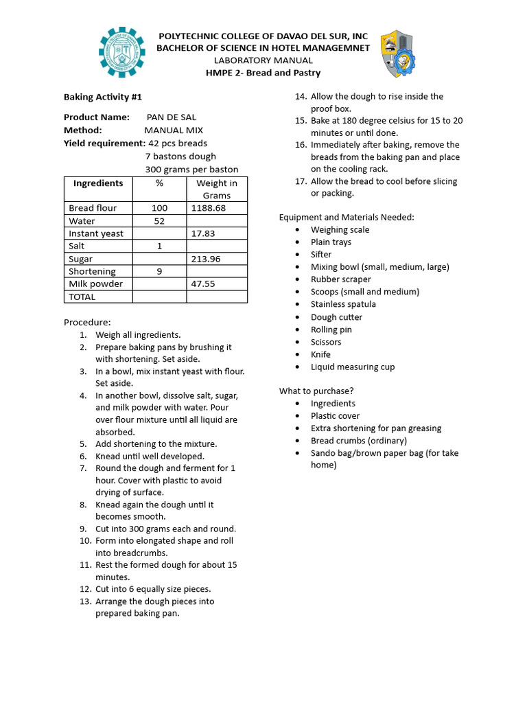 Baking Activity #1 and #2 | PDF | Breads | Dough