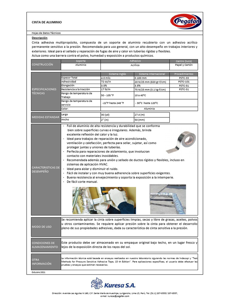 Ficha Cinta de Aluminio | Descargar gratis PDF | Aluminio | Materiales