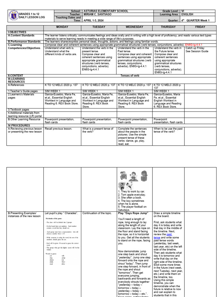 DLL - ENGLISH 6 - Q4 - W1 With Catch Up Fridays | PDF | Planets | Verb