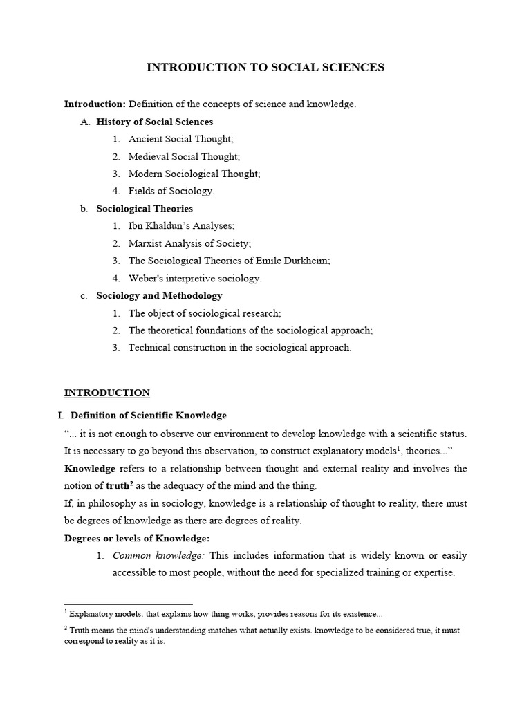 Introduction To Social Sciences | PDF | Sociology | Knowledge