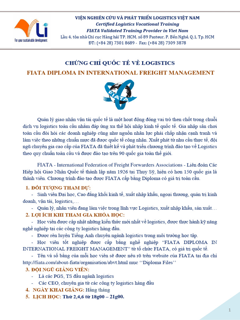 Fiata Diploma in International Freight Management 2022 | PDF