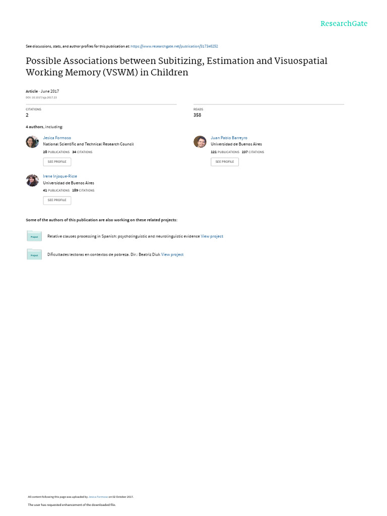 Possible Associations Between Subitizing, Estimation and Visuospatial ...