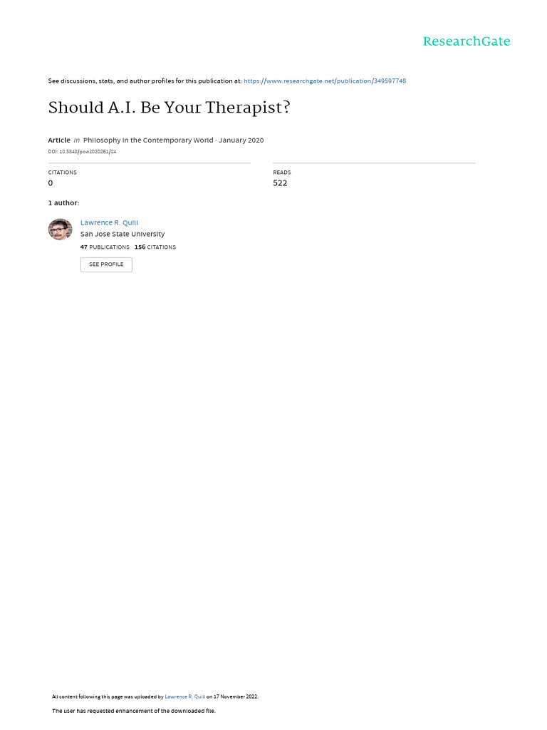 Quill Should AIBe Your Therapist | PDF | Dignity | Psychotherapy