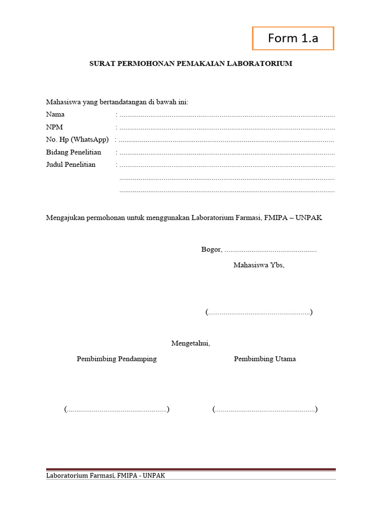 Form Izin Lab - (Update) | PDF | Sains & Matematika | Kesehatan Holistik