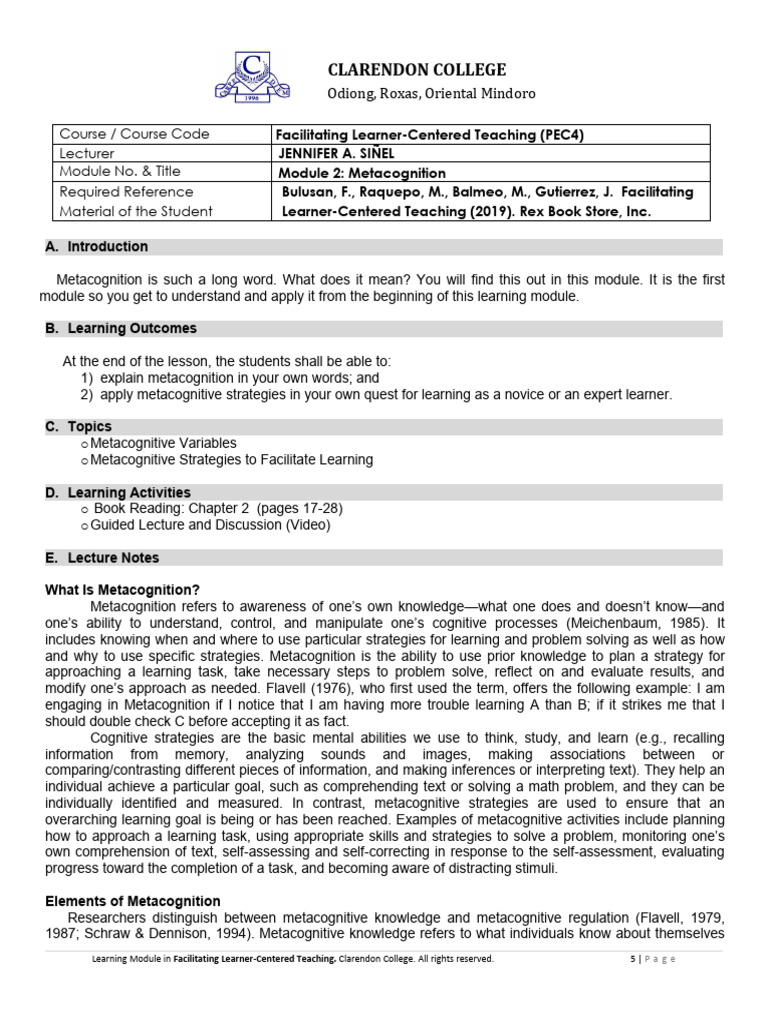 02 Metacognition | PDF | Metacognition | Learning