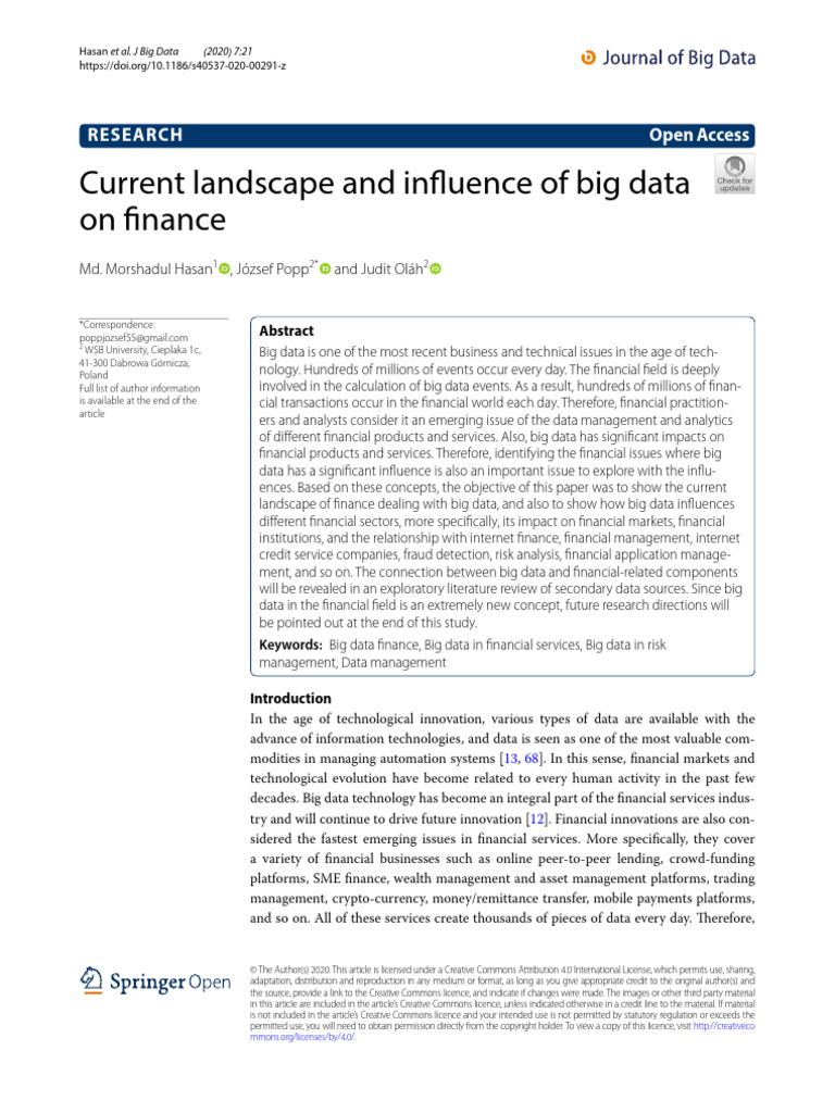 Articlw 20-Current Landscape and Influence of Big Data On Finance | Download Free PDF | Big Data ...