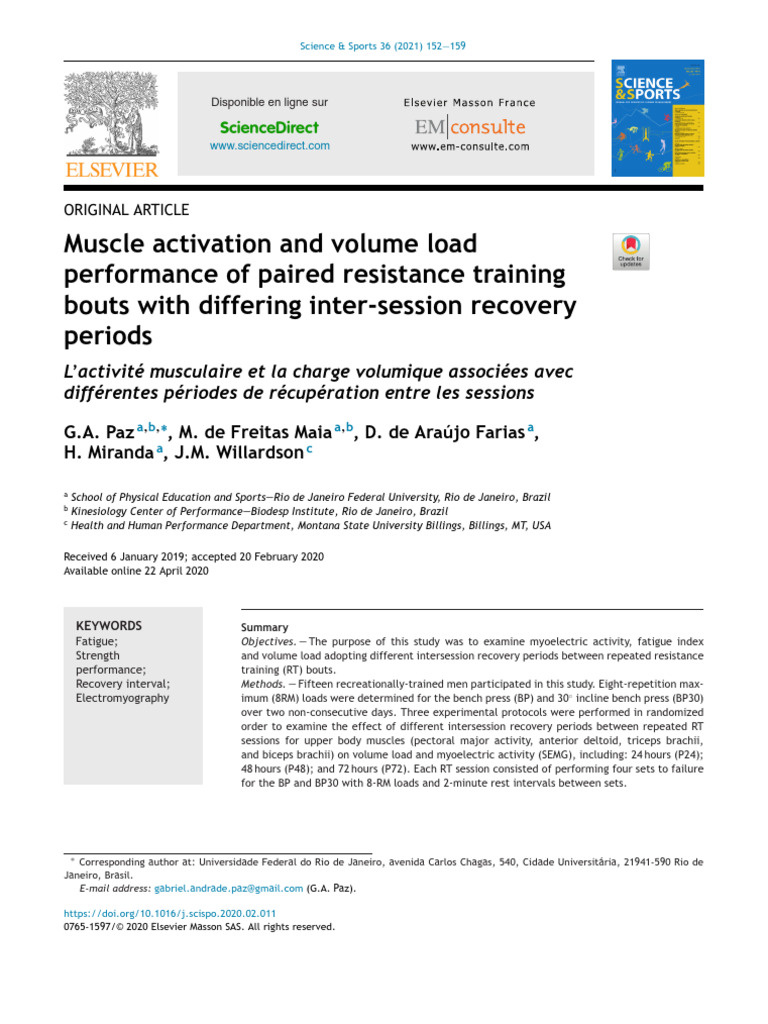 Muscle Activation in Resistance Training Recovery | PDF | Strength ...