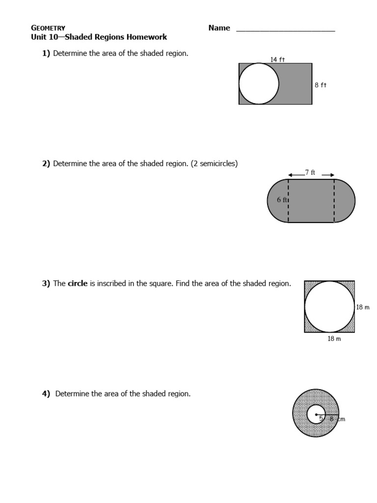 Unit 10 Shaded Regions Worksheet | PDF