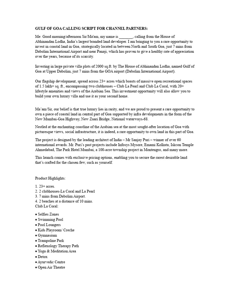 Calling Script Channel Pwffwefartners 23-01-24 | PDF