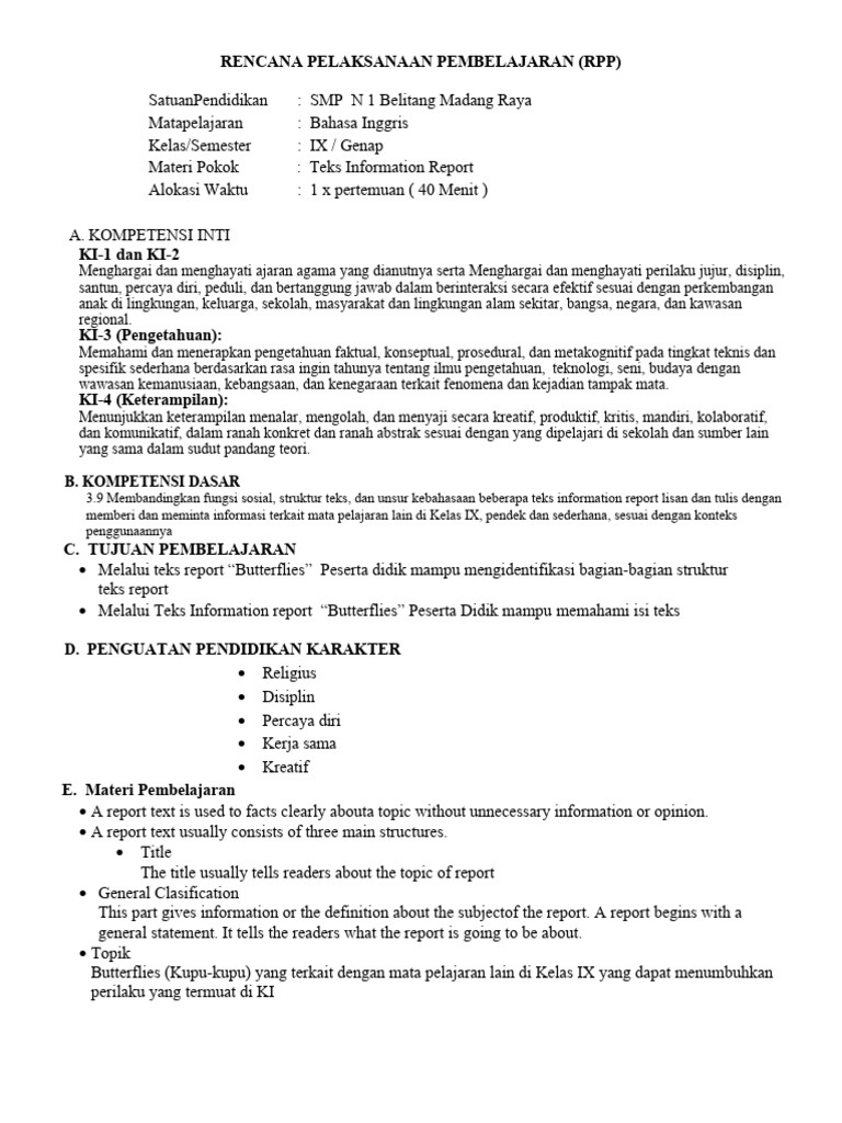 RPP Bahasa Inggris Observasi Teks Report PRINT | PDF