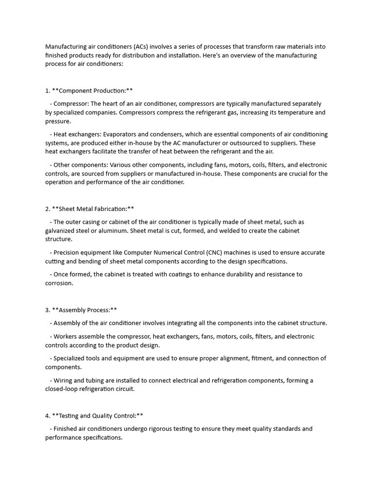 Manufacturing Air Conditioners (ACs) Involves | PDF | Air Conditioning ...