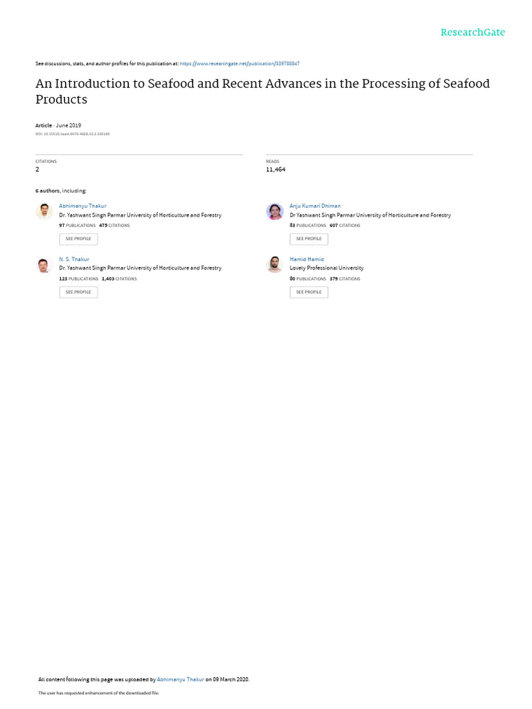 An Introductionto Seafoodand Recent Advancesinthe Processingof Seafood ...