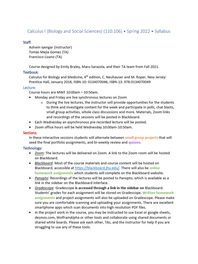 Calc I Syllabus | PDF | Function (Mathematics) | Integral