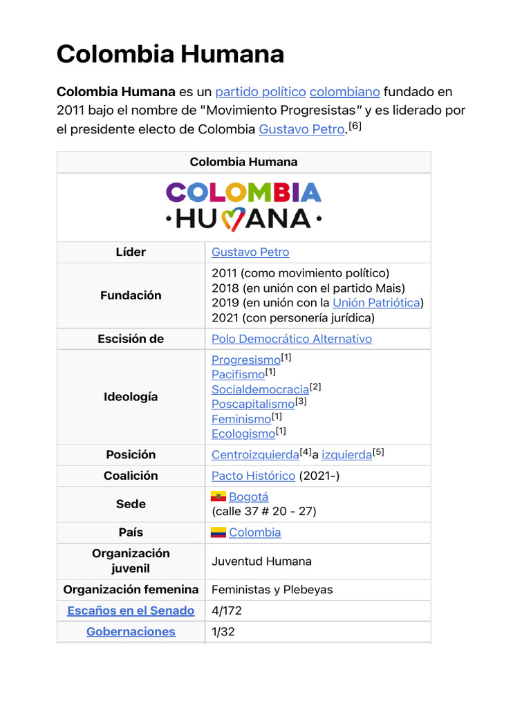 Colombia Humana - Wikipedia, La Enciclopedia Libre | PDF | Democracia ...