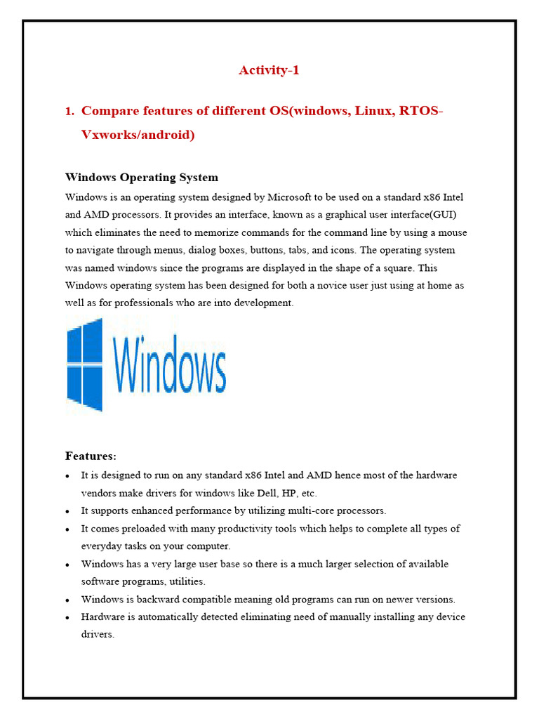 OS Comparison: Windows, Linux, RTOS, Android | PDF | Thread (Computing) | Virtual Machine