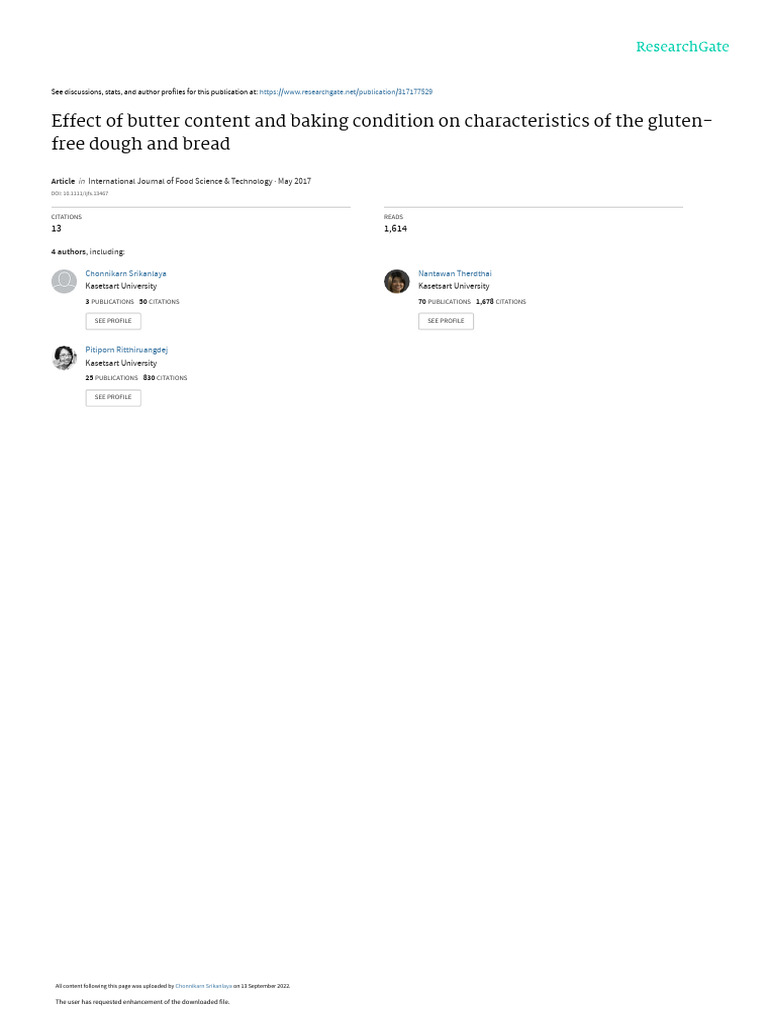 Effect of Butter Content and Baking Condition On Characteristics of The Gluten Free Dough and ...