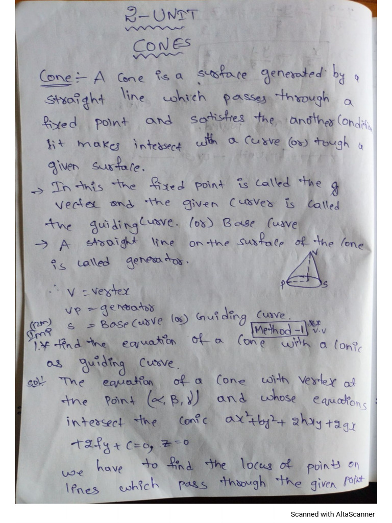 (Solid Geometry) Unit-2 Cone Sem-6 | PDF