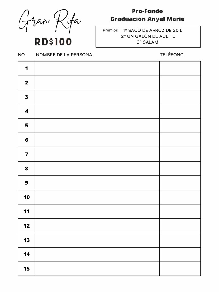 Numeracion de Rifa | PDF | Cocina, comidas y vino | Hogar, jardinería y bricolaje