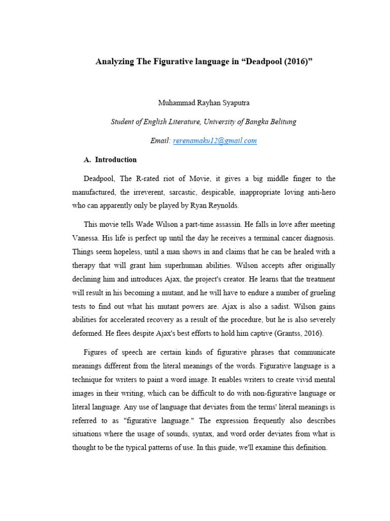 Analyzing The Figurative Language in Deadpool - Comparative Literature ...