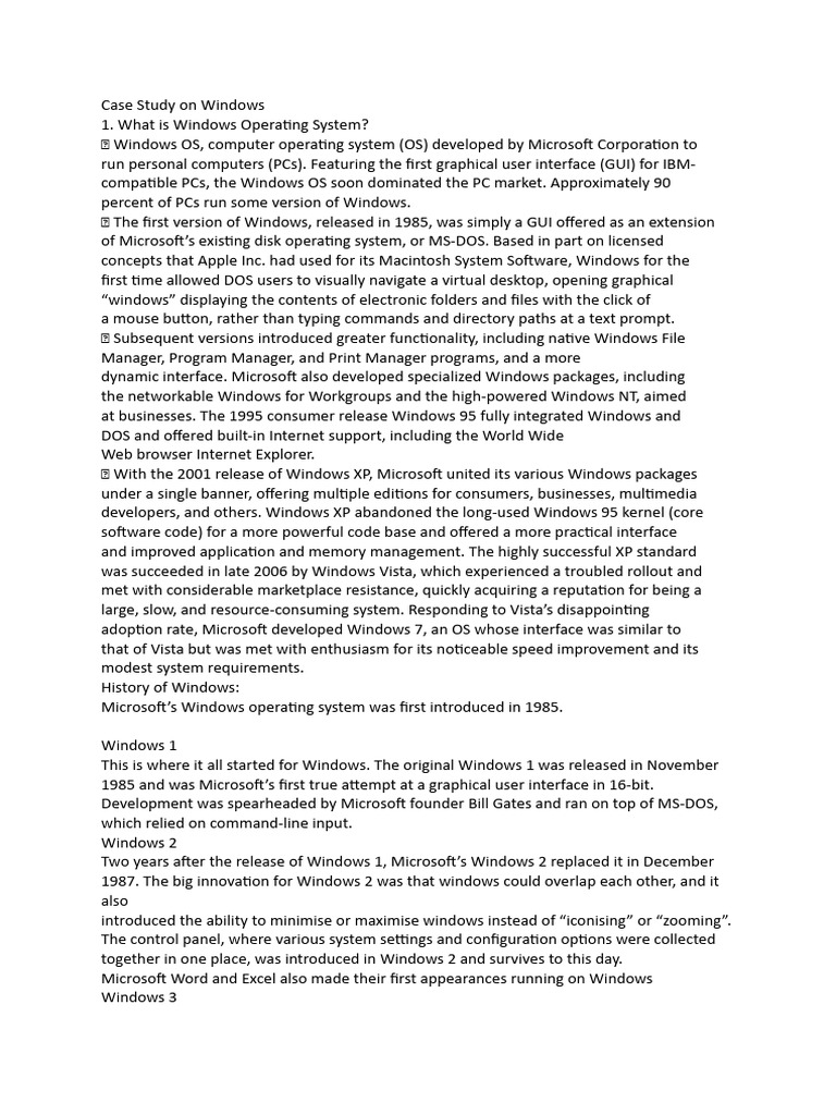 Case Study on Windows | PDF | Microsoft Windows | Operating System
