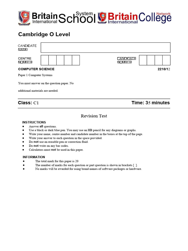 O Level Computer Science Paper 1 Guide | PDF | Office Equipment ...