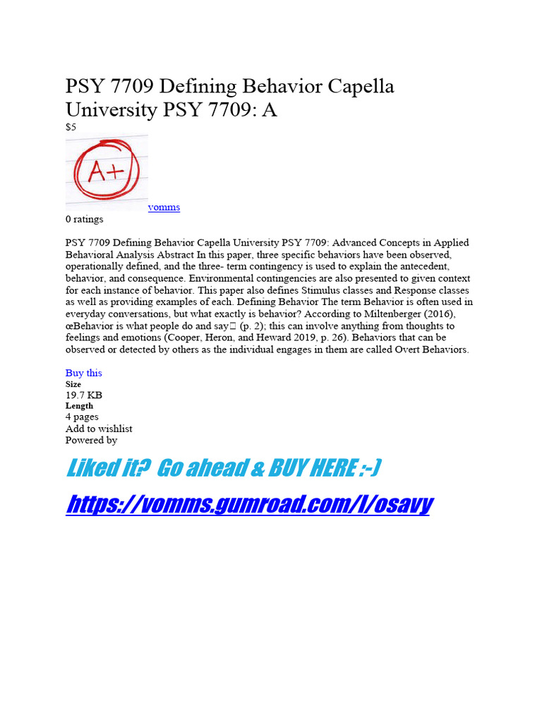 PSY 7709 Defining Behavior Capella University PSY 7709 | PDF