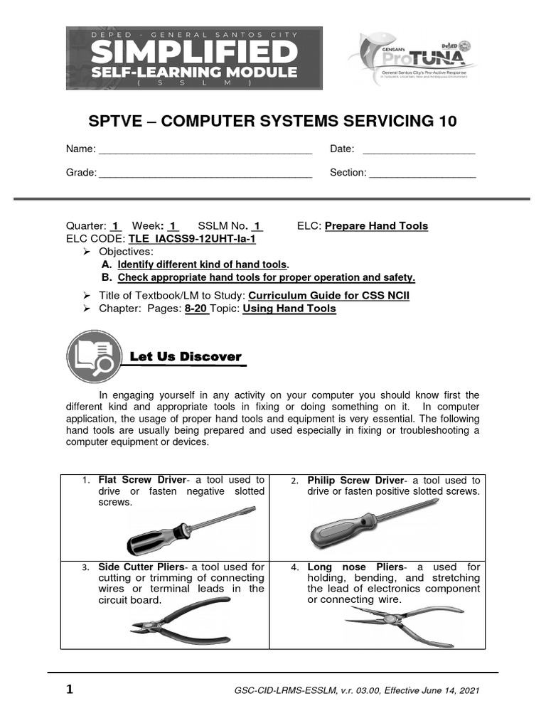 Sptve - CSS10 SSLM Q1 Week 1 2 | PDF | Laptop | Personal Digital Assistant