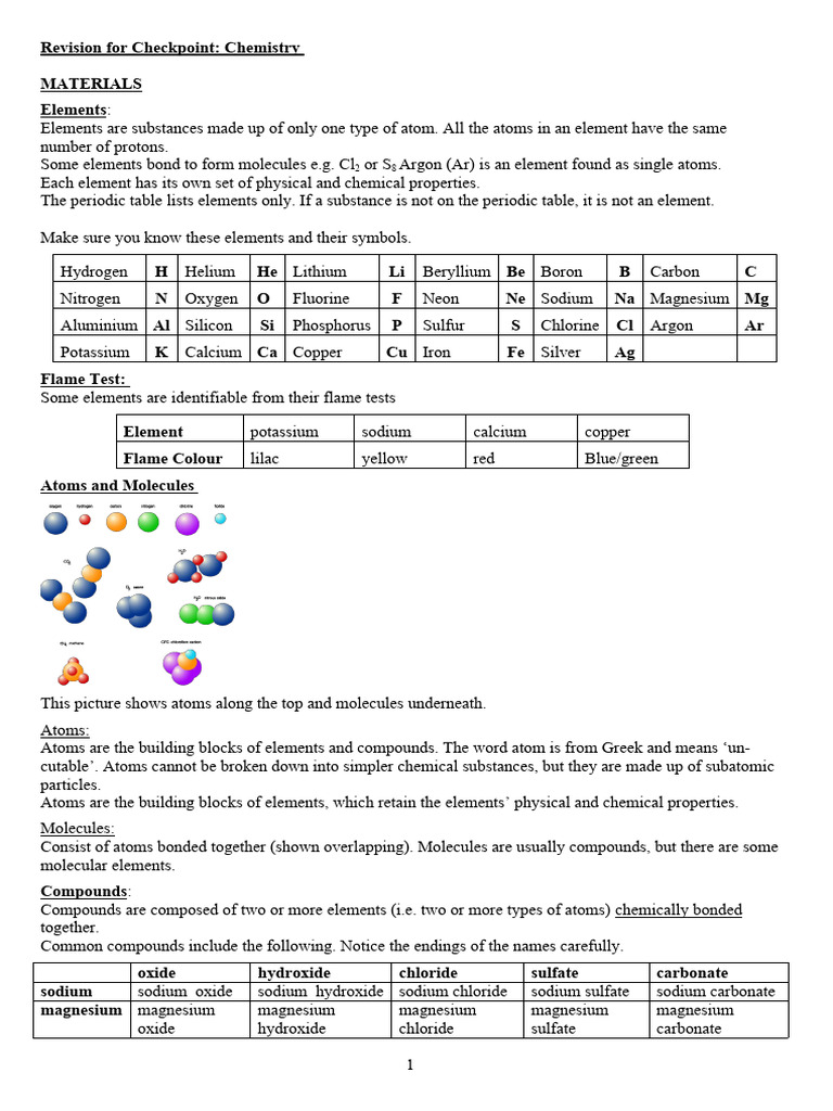 Chemistry Checkpoint Revision Guide | PDF | Chemical Elements | Solubility