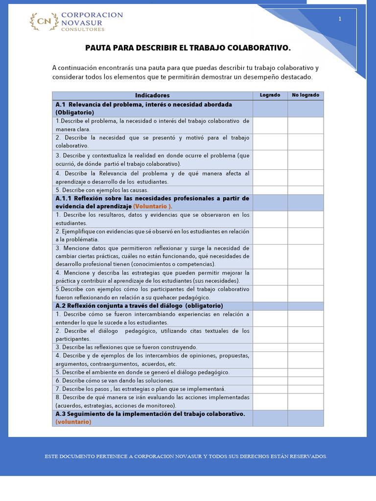 N°Pauta para Describir El Trabajo Colaborativo | PDF | Aprendizaje | Modificación de comportamiento