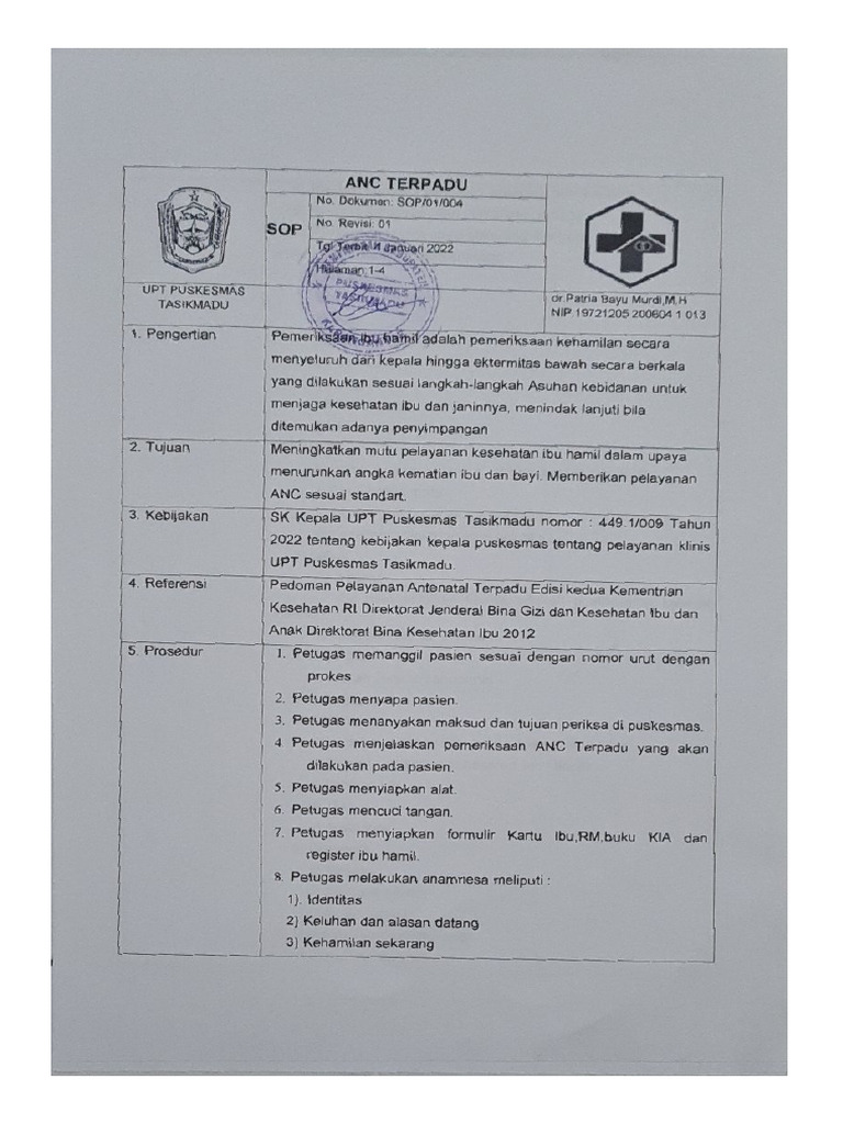 SOP ANC Terpadu 1 | PDF