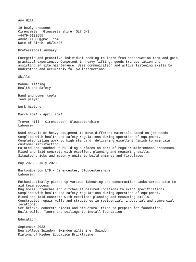 Amy Hill CV | PDF | Technology & Engineering