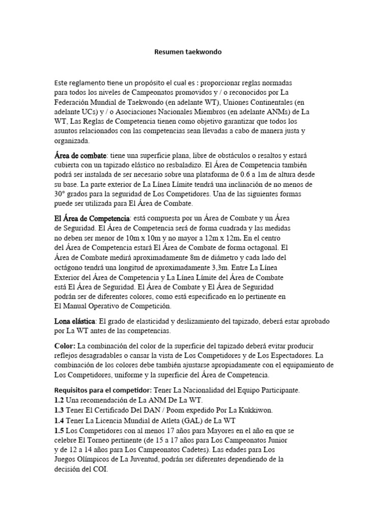 Resumen Taekwondo | PDF | Taekwondo | Dopaje en el deporte