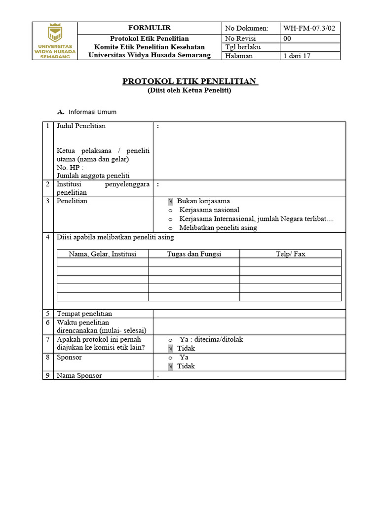 Protokol Uji Etik Kepk Uwhs Revisi 1 | PDF