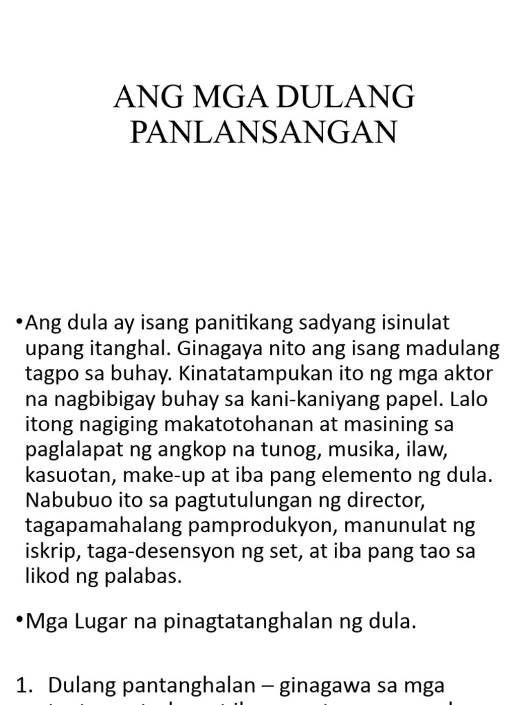 Ang Mga Dulang Panlansangan | PDF