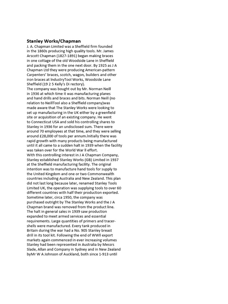 History of Stanley Works in the UK | PDF