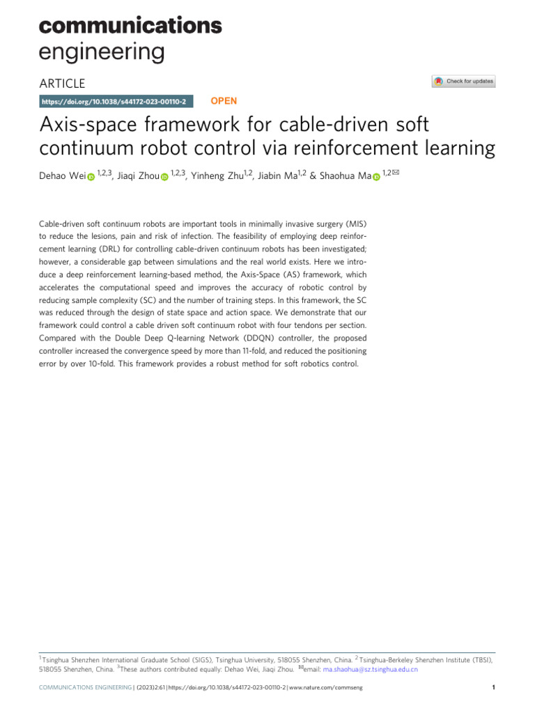 Axis Space Framework For Cable Driven Soft Continuum Robot Control Via Reinforcement Learning