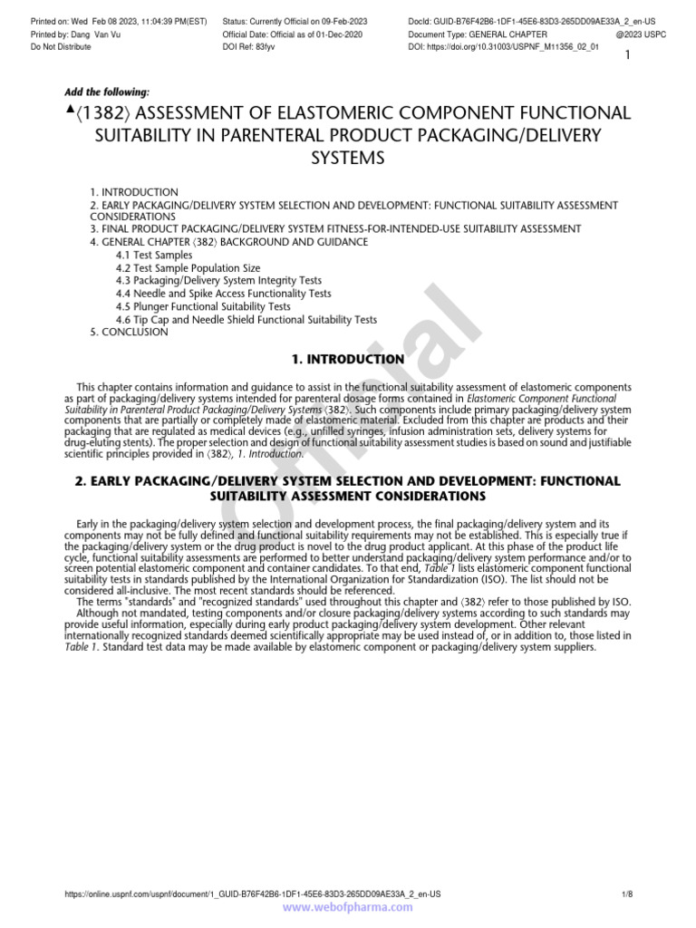 〈1382〉 Assessment of Elastomeric Component Functional Suitability in ...