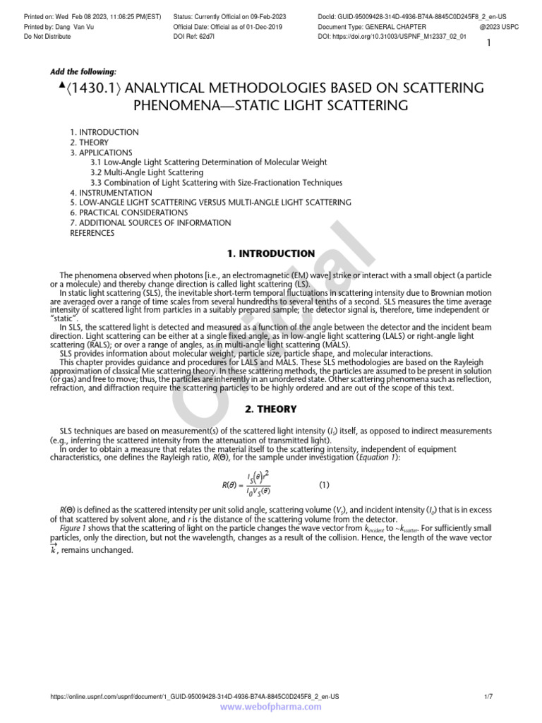 〈1430.1〉 Analytical Methodologies Based on Scattering Phenomena ...