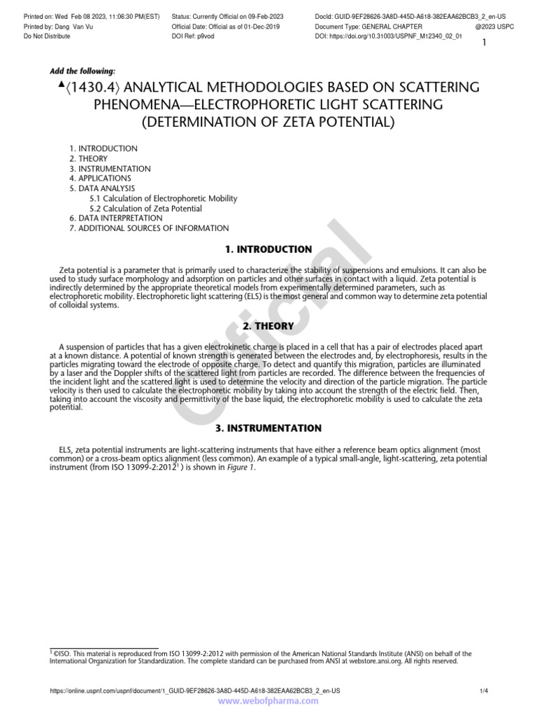 〈1430.4〉 Analytical Methodologies Based on Scattering Phenomena - Electrophoretic Light ...