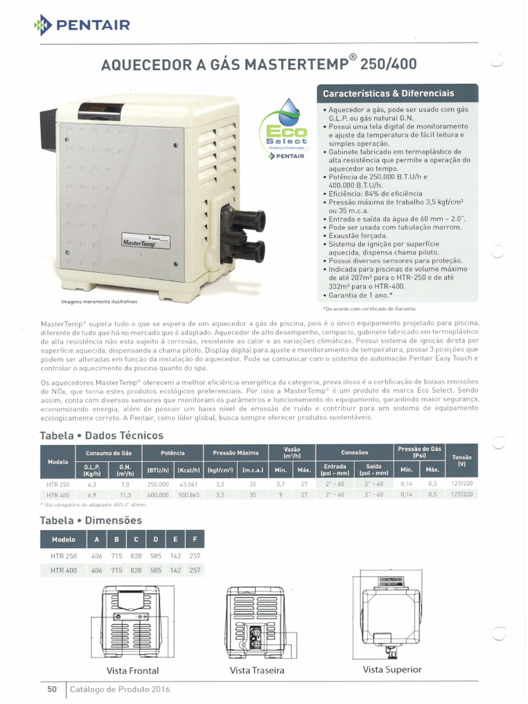 Catálogo Aquecedor à Gás Mastertemp 250 e 400-Pentair | PDF
